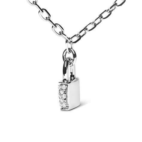 925 Sterling Silver 14 Cttw Diamond Lock Pendant Necklace With