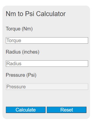 Pressure Torque Conversion Chart