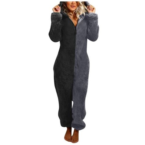 Jsaierl Sherpa Jumpsuit Fleece Onesie Fuzzy Pajama Zipper Plush Hooded