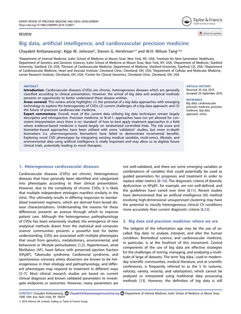 Pdf Big Data Artificial Intelligence And Cardiovascular Precision