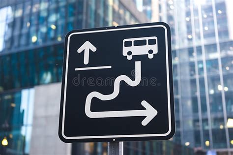 Bus Stop Ahead Upward Winding Route Right Turn Indication Stock