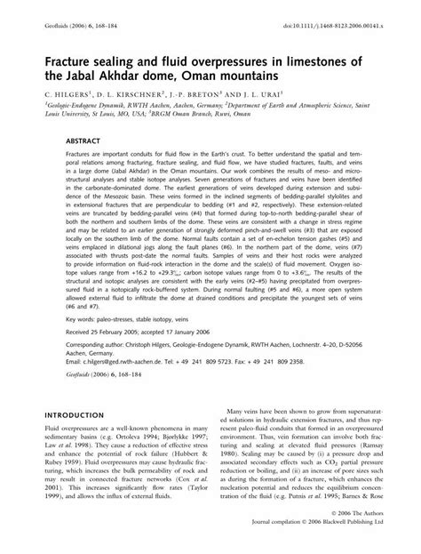 Pdf Fracture Sealing And ﬂuid Overpressures In … Fracture Sealing And Overpressures In