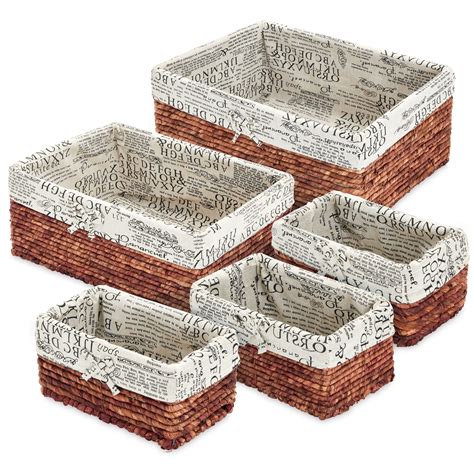 5 Pack Rectangle Wicker Storage Baskets For Organizing Shelves