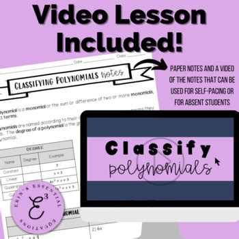 Classifying Polynomials Lesson By Erin S Essential Equations TPT
