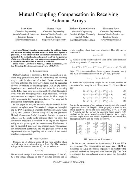PDF Mutual Coupling Compensation In Receiving Antenna Arrays