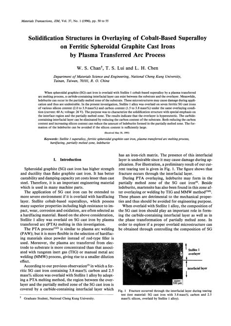 Pdf Solidification Structures In Overlaying Of Cobalt Based Superalloy On Ferritic Spheroidal