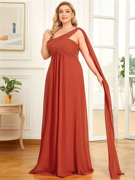 Pleated One Shoulder Long Chiffon Formal Evening Dress Chiffon