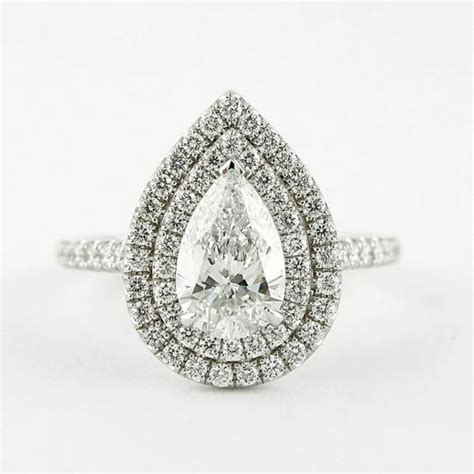 Solitaire Jewels 135ct Pear Moissanite Double Halo Engagement Ring For