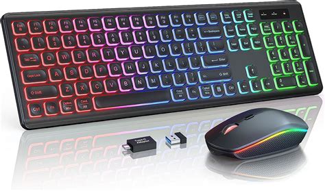 ZNGPNG Wireless Keyboard And Mouse Combo RGB Backlit Rechargeable Light Letters Full Size