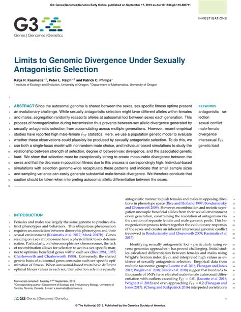 Pdf Limits To Genomic Divergence Under Sexually Antagonistic Selection