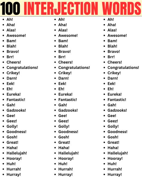Interjection Words 100 Examples Of Interjection