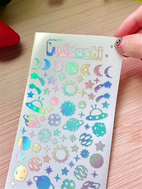 Space Universe Holographic Stickers Sheet Sun Moon Planets
