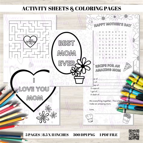 Mothers Day Printable Activity And Coloring Pages Etsy