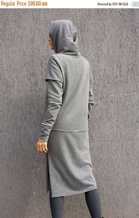 New Black Extravarant Maxi Zipper Hoodie French Terry Cotton Side