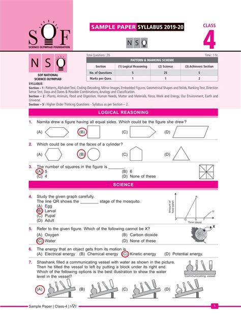 Sof Nso Sample Paper With Solution Class 4 Math Olympiad 2nd