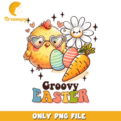 Groovy Easter Chick Png Cute Cartoon Illustration Dreamsvg Store