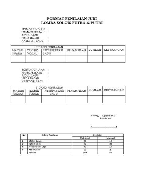 Format Penilaian Juri Solois Putra And Putri Pdf