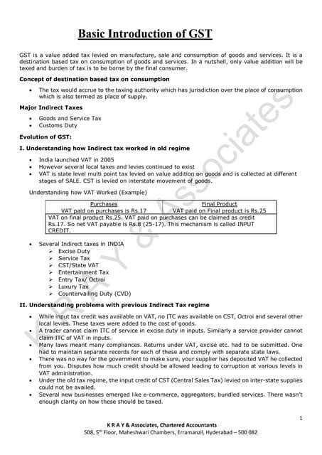 Basic Introduction To Gst Pdf
