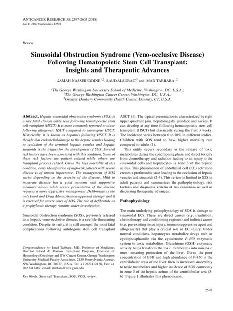 Sinusoidal Obstruction Syndrome Veno Occlusive Disease 2018 Pdf