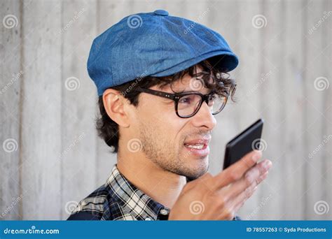 Man Recording Voice Or Calling On Smartphone Stock Image Image Of