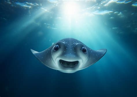 Premium Photo There Is A Smiling Stinger Fish In The Water With Sun