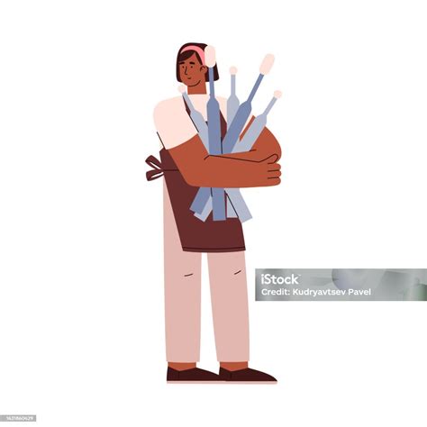 속눈썹 연장을 위한 도구를 들고 앞치마를 두른 여자 흰색 배경에 분리된 평면 벡터 그림 전문 래쉬 메이커 뷰티 살롱 절차