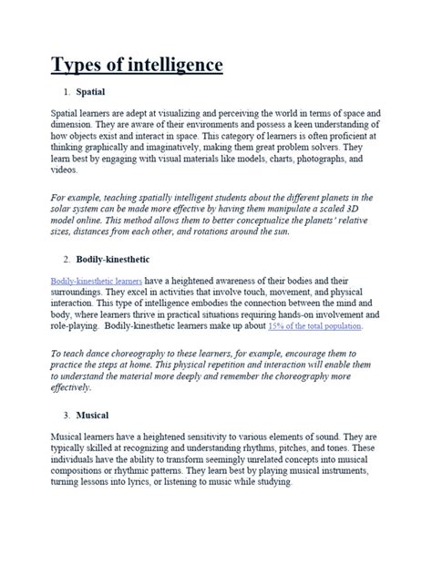 Types Of Intelligence Pdf Learning Space