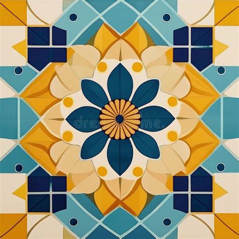 A Vibrant Tile Pattern With A Symmetrical Floral Design In Bold Colors