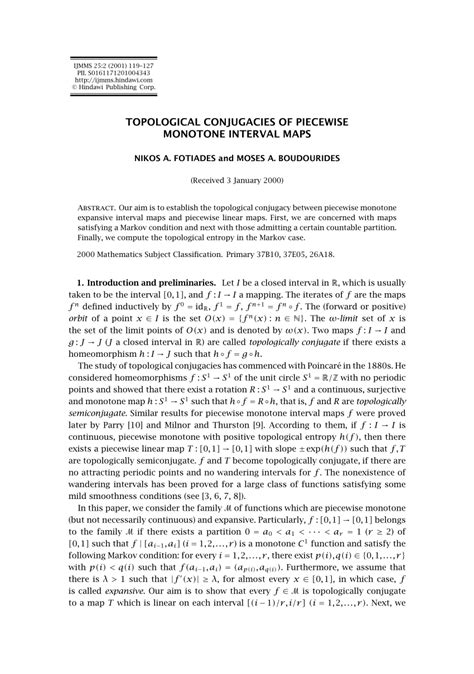 Pdf Topological Conjugacies Of Piecewise Monotone Interval Maps