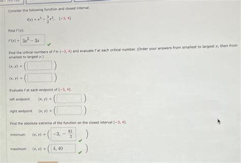 Solved Consider The Following Function And Closed Interval