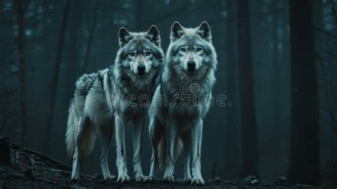Shadowy Forest Adult Wolf Stands Proudly She Wolf Their Intense Gaze Reflecting Mysteries Night