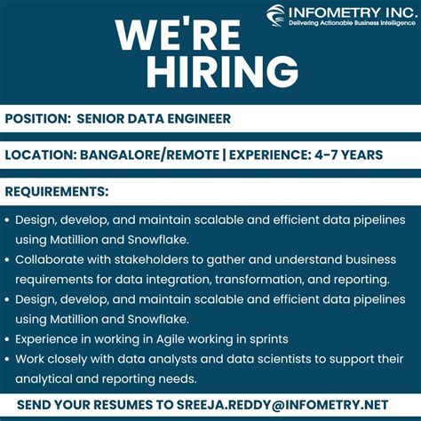 Infometry Inc On Linkedin Seniordataengineer Nowhiring Etljobs
