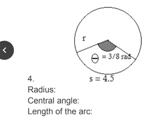 Solved Radius Central Angle Length Of The Arc [math]
