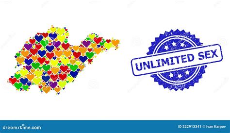 Unlimited Sex Scratched Stamp And Colored Heart Mosaic Map Of Shandong