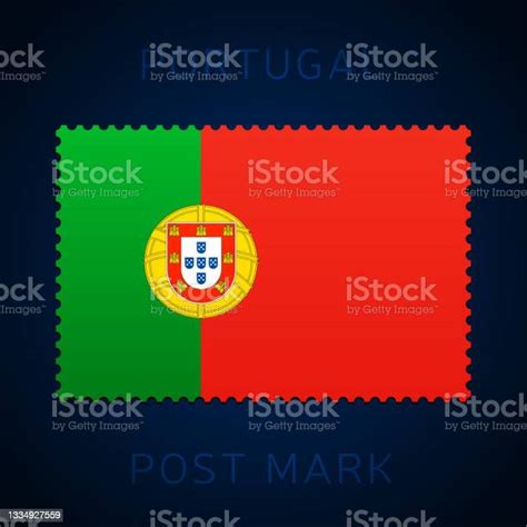 포르투갈 우표 표시 흰색 배경 벡터 그림에 격리 된 국기 우표 공식 국가 국기 패턴과 국가 이름으로 스탬프 검사 보기에 대한
