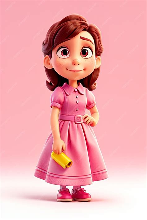 Premium Photo A Catoon Girl Pink Color Isolated On Solid White Background