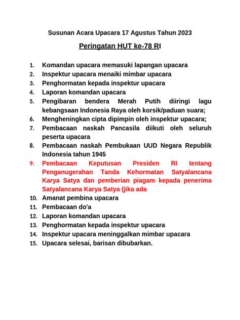 Contoh Susunan Acara Upacara 17 Agustus Tahun 2023 Pdf