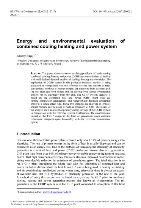 Pdf Energy And Environmental Evaluation Of Combined Cooling Heating