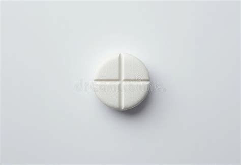 Isolated Round White Pill With Scoring On White Background For Medicine