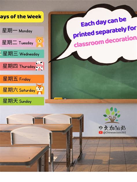 Chinese Days Of The Week Poster Printable Mandarin Wall Chart
