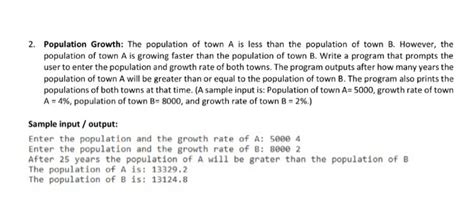 solved 2 population growth the population of town a is