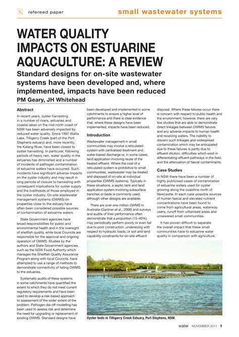 Pdf Water Quality Impacts On Estuarine Aquaculture A Review