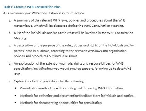 [solved] Task 1 Create A Whs Consultation Plan As A Minimum Your Whs