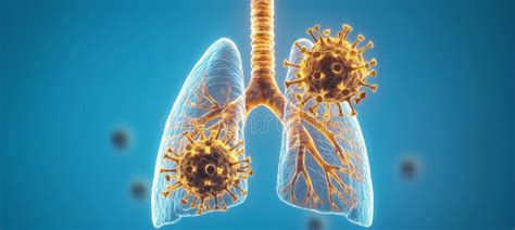 Lungs With Virus Particles Against Blue Background Illustrating