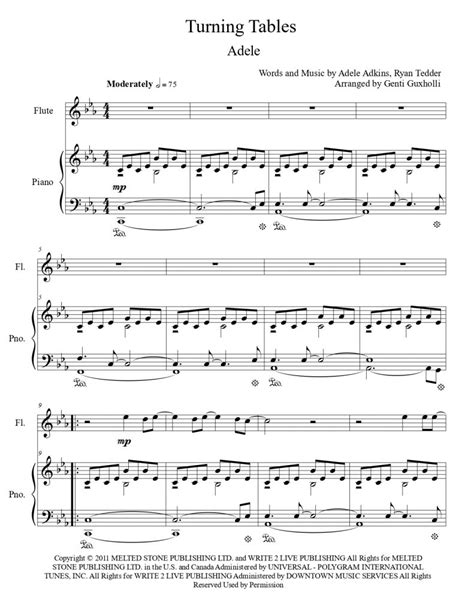 Adele Turning Tables Flute Solo Littlesheetmusic
