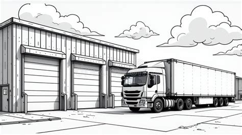Sketch Style Semi Truck At Warehouse Loading Dock Stock Illustration Illustration Of Loading