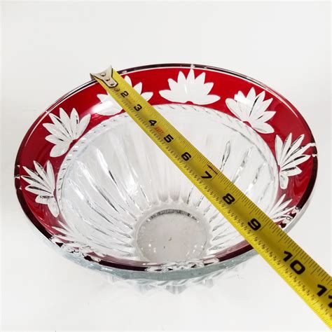 Mikasa Ruby Red Celebrations Bowl Crystal Cut To Clear Corinth Fan Centerpiece 4605128169