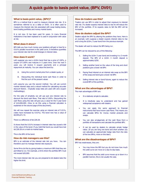 Basis Point Value Bpv Guide Interest Rate Risk