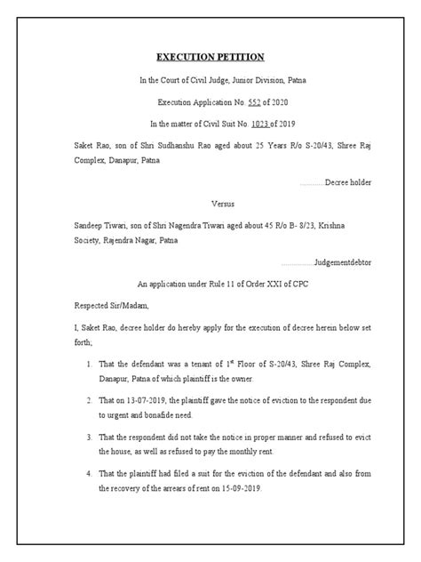Execution Petition Pdf Lawsuit Virtue