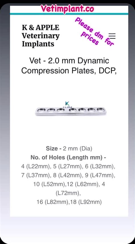 Implants Vétérinaires K And Apple Plaques Dcp Plaques De Compression Dynamique R